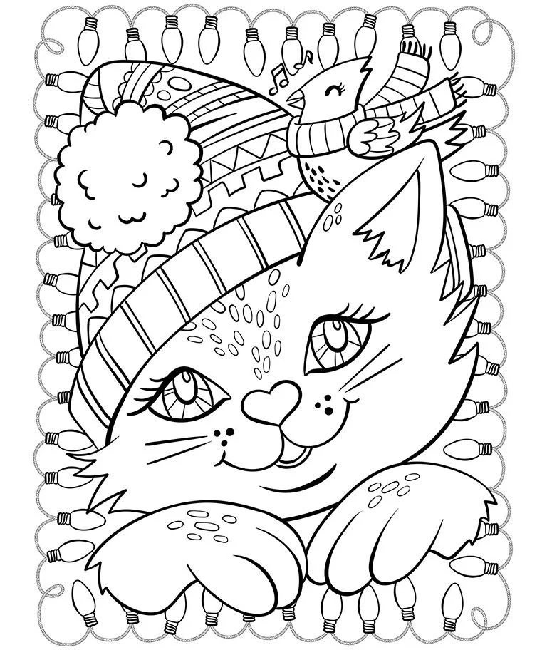 Christmas Cats Coloring Pages to Print - Free Printable Coloring Pages